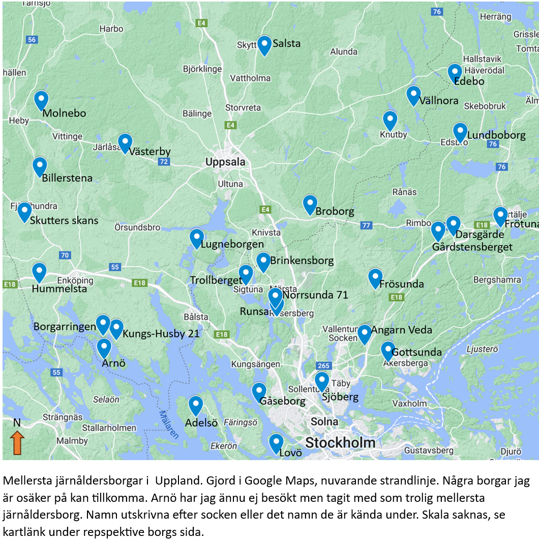 Karta Uppland – Fornborgar i Mälardalen